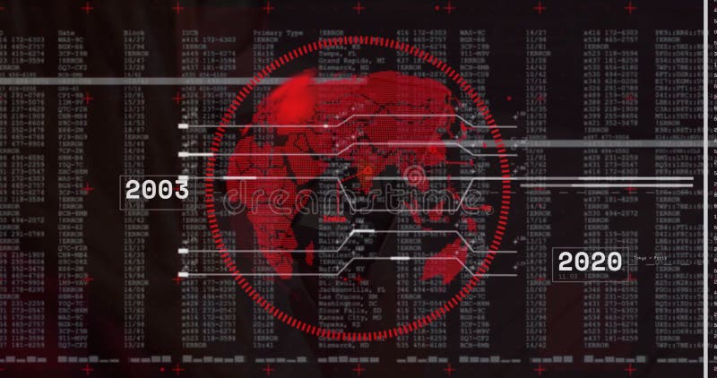 Animation of Red Digital World Map with Data Overlay on Black ...