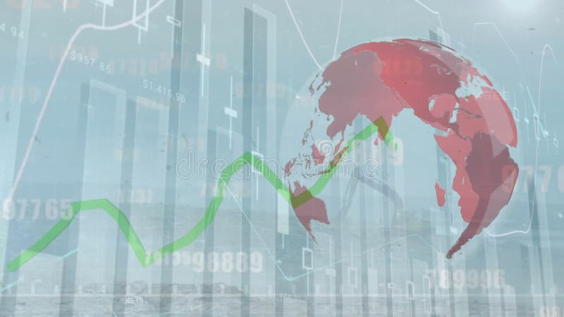 Animation Of Red Globe Rotating With Multiple Graphs Moving Over