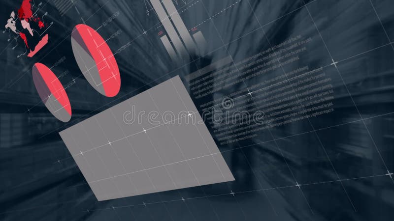 Animation of Red and Gray Charts with Text Overlay on Abstract ...