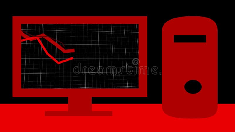 Animation of Red Lines Recording Over Computer Screen with Red Cpu on ...