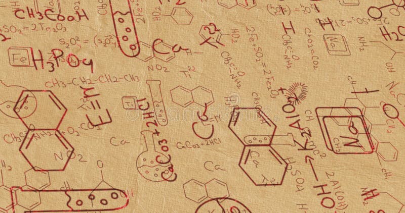 Animation of Red Structural Formulae of Chemical Compounds on Paper ...