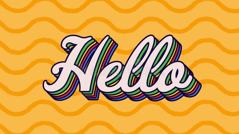Animation of Retro Hello Rainbow Text Over Orange Waves Pattern in the ...