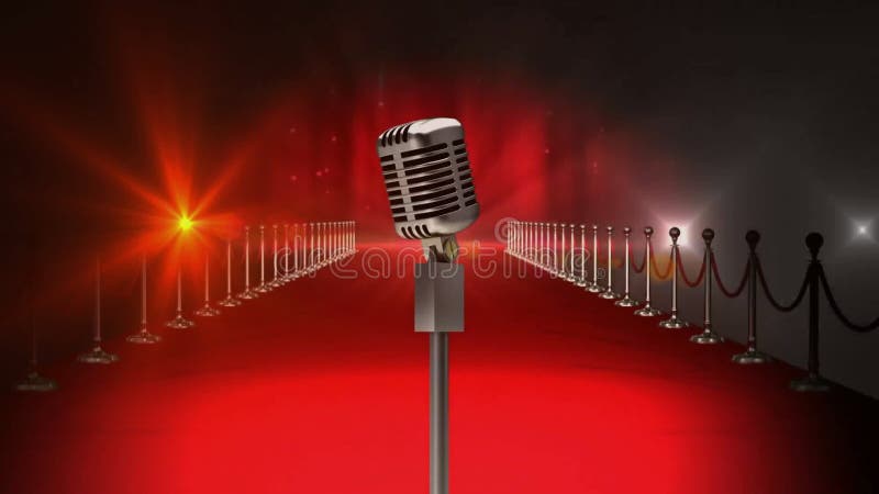 Animation of Retro Microphone between Crowd Barriers and Flashing ...