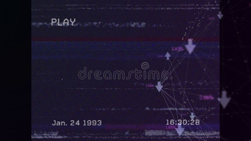 Animation of Retro VHS-style Screen with Network Connections and Data ...
