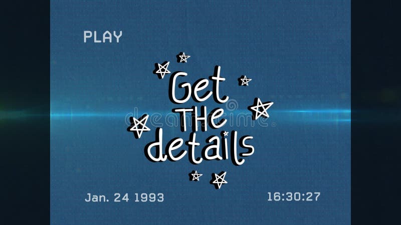 Animation of Retro Video Interface with Get Details Text and Star ...