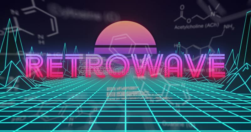 Animation of Retrowave Text Over Grid Graphs and Statistics and Digital ...