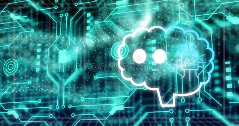 Animation of Robot, Binary Codes in Speech Bubble, Dynamic Wave and Circuit Board Pattern Stock ...