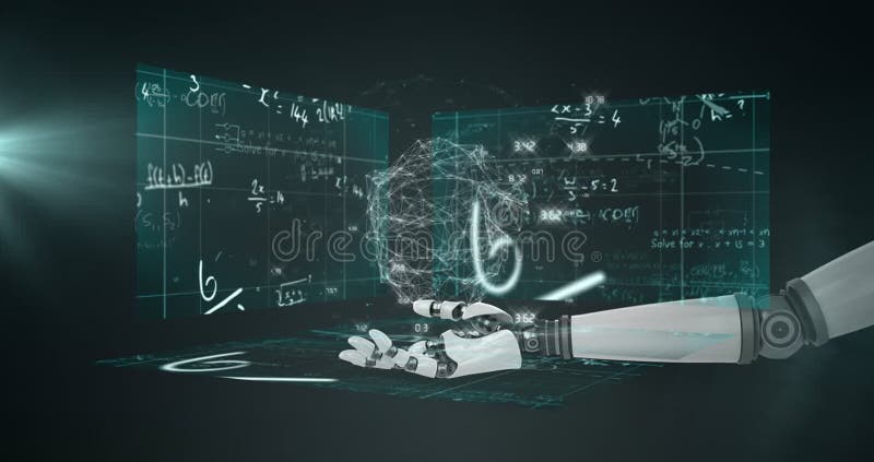Animation of Robotic Arm with Shape Over Mathematical Equations Stock ...