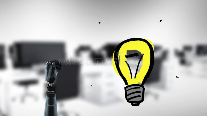 Animation of Robotic Hand and Light Bulb Over Blurred Background Stock ...
