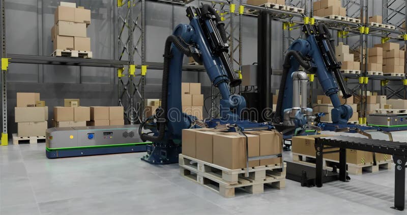 Animation of Robots and Drones Working in Warehouse Stock Footage ...