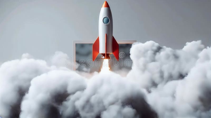 Animation of Rocket Coming Out of Computer Stock Video - Video of ...