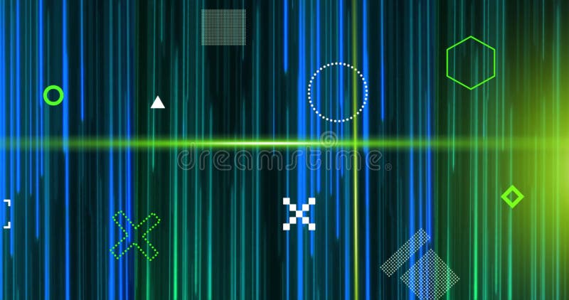 Animation of Rotating 3d Shapes and Green Scanner Beams Over Blue ...