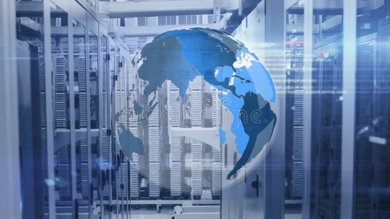 Animation of Rotating Globe and Computer Language with Lens Flares Over ...