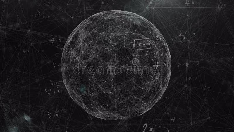 Animation of Rotating Globe and Math Formulas on Black Background Stock ...