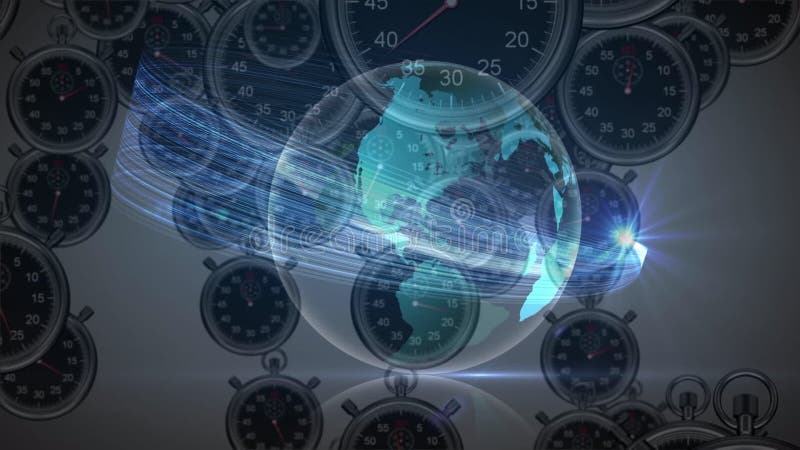 Animation of Rotating Globe Over Floating Clocks Stock Footage - Video ...