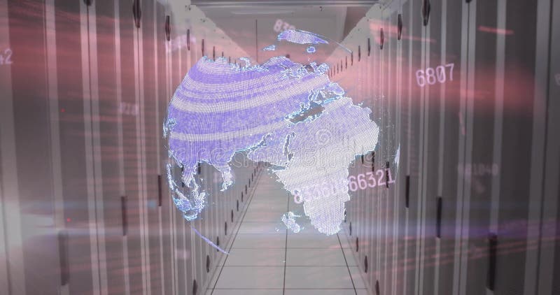 Animation Of Rotating Globe And Processing Data Over Server Room Stock Video Video Of Computer