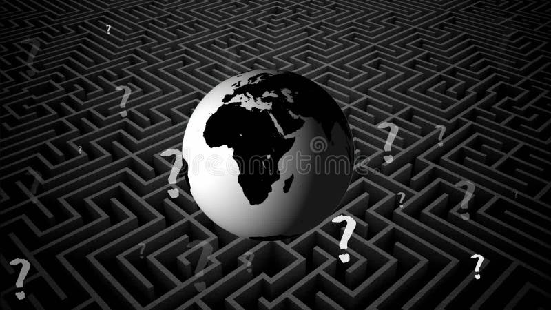 Animation of Rotating Globe and White Question Marks Moving Over Grey ...