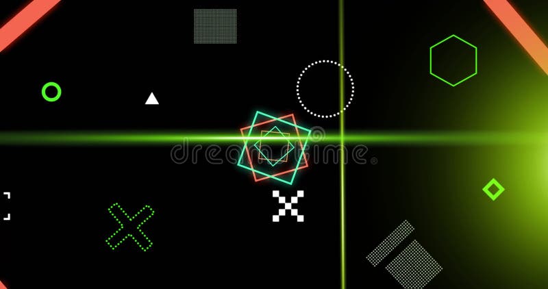 Animation of Rotating Green and Red Squares, Shapes and Green Scanner ...