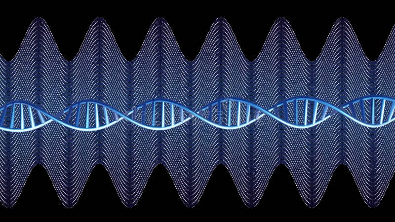 Animation of Rotating Helix Over White Curved Zigzag Stripes on Blue ...