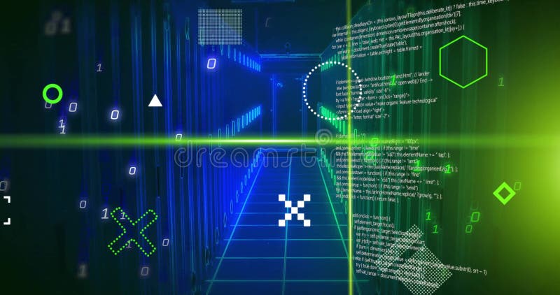 Animation of Rotating Shapes, Green Scanner Beams and Processing Data ...