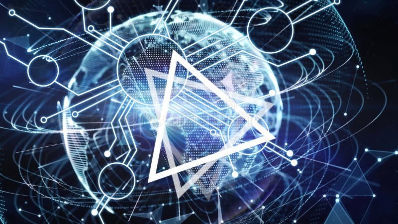 Animation of Rotating Triangles, Connections and Globe on Navy ...