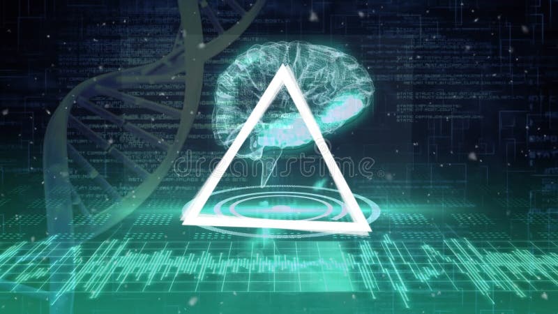Animation of Rotating Triangles, Dna Helix, Digital Brain Over Circle ...