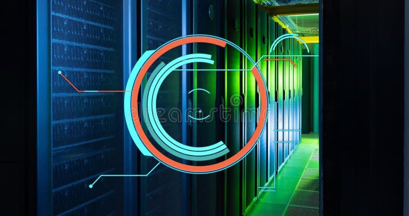 Animation of Round Scanner Against Computer Server Room Stock Footage ...