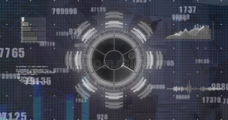 Animation of Round Scanner and Changing Numbers Against Businessman ...