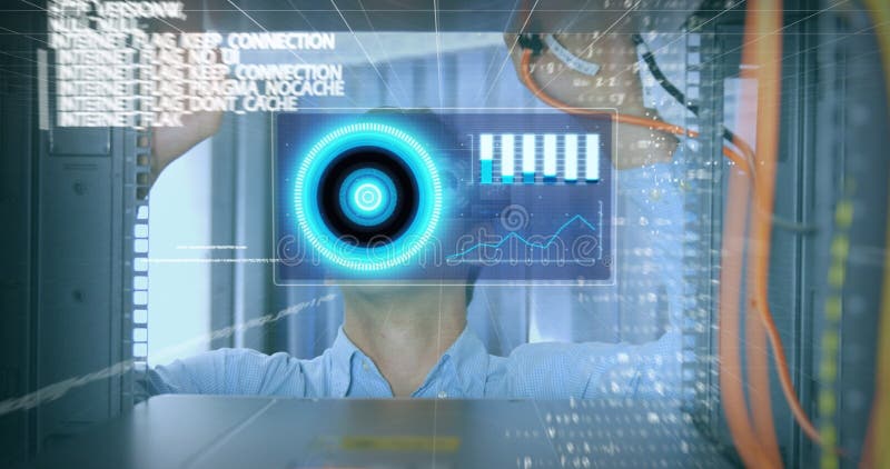 Animation of Round Scanner and Data Processing Over Caucasian Male ...
