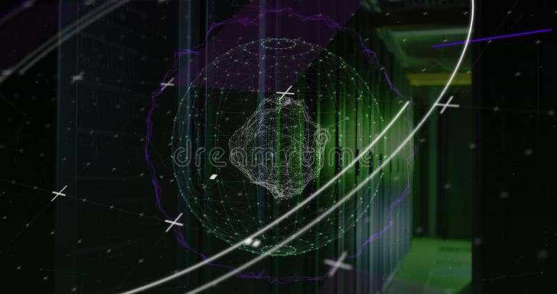 Animation of Round Scanner and Globe of Network of Connections Against ...