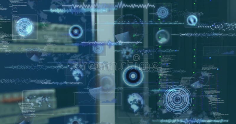 Animation of Round Scanners and Data Processing Against Computer Server ...