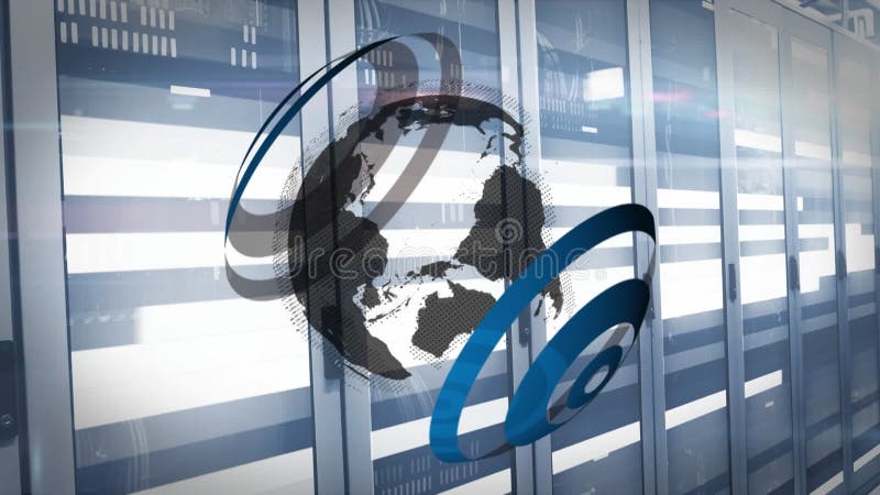 Animation of Round Scanners Over Spinning Globe and Light Trails ...