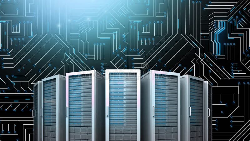 Computer Mainframe Towers and Glowing Circuit Board Stock Footage ...