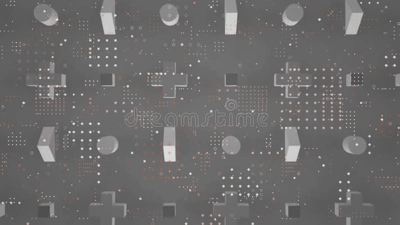 Animation of Rows of 3d Shapes Rotating Over Data Processing on Dark Grey Background Stock ...