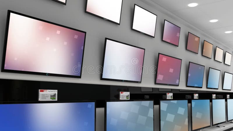 Animation of Rows of Television Sets with Glowing Pattern on Blue and ...