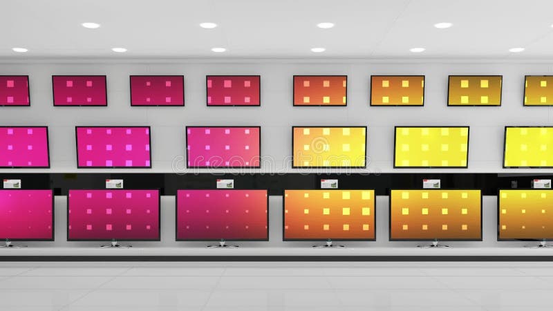 Animation of Rows of Television Sets with Glowing Pink and Orange ...