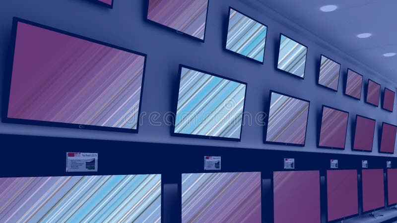 Animation of Rows of Television Sets in Store with Glowing Screens with ...