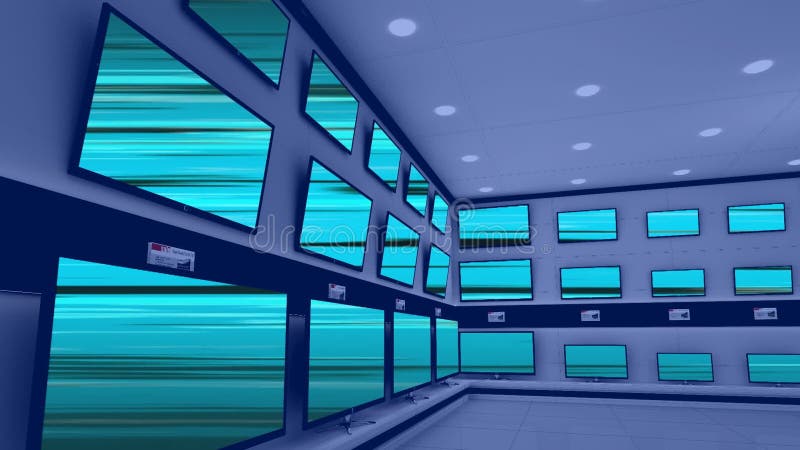 Animation of Rows of Television Sets in Store with Glowing Screens with ...