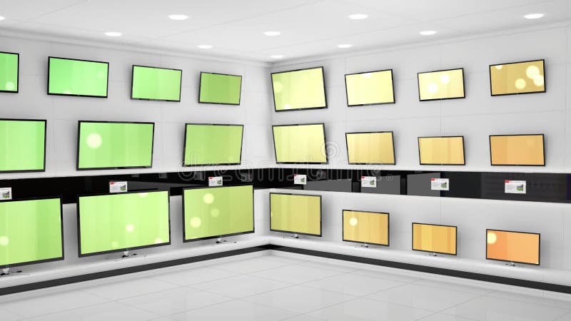 Animation of Rows of Television Sets in Store with Glowing Screens with ...