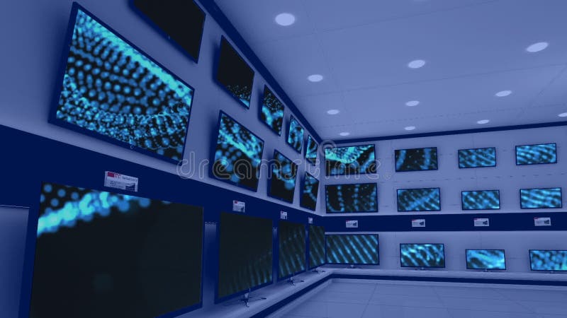 Animation of Rows of Television Sets in Store with Glowing Screens with ...