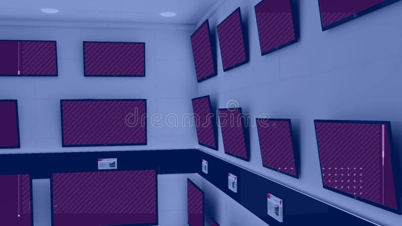 Animation of Rows of Television Sets in Store with Glowing Screens with ...