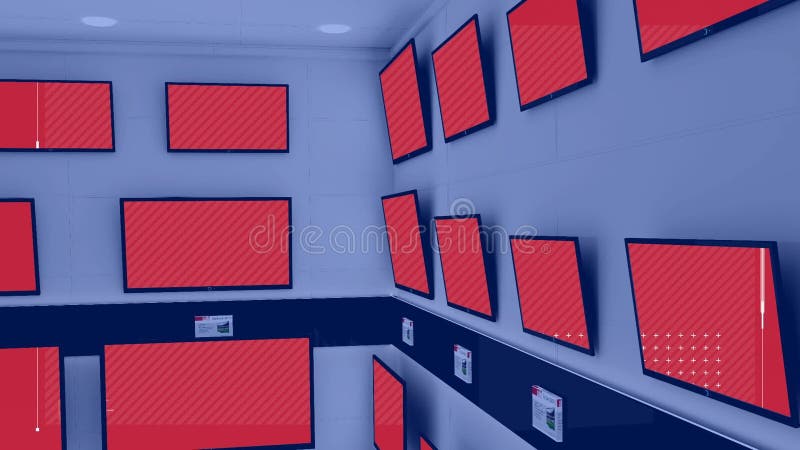 Animation of Rows of Television Sets in Store with Pattern on Screens ...