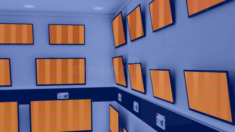 Animation of Rows of Television Sets in Store with Pattern on Screens ...