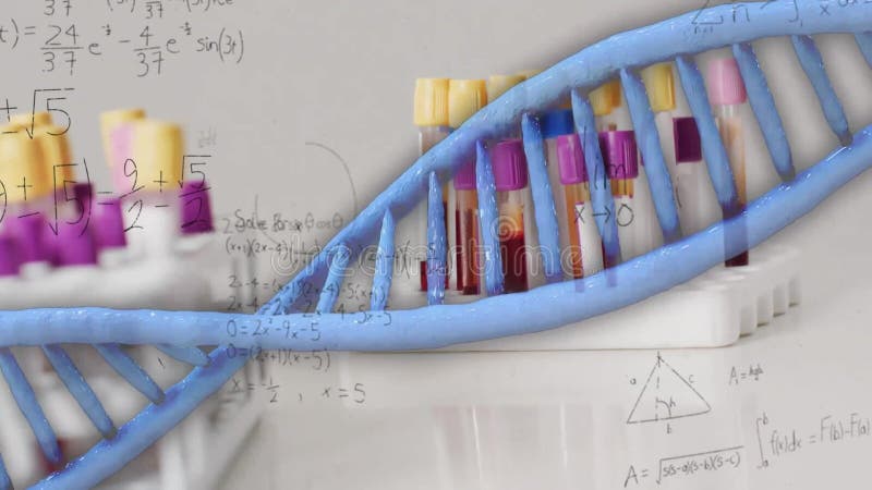 Animation of Samples in Lab and Dna Strand Over Mathematical Equations ...