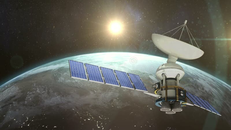 Animation of Satellite Over Globe Spinning on Black Background Stock ...
