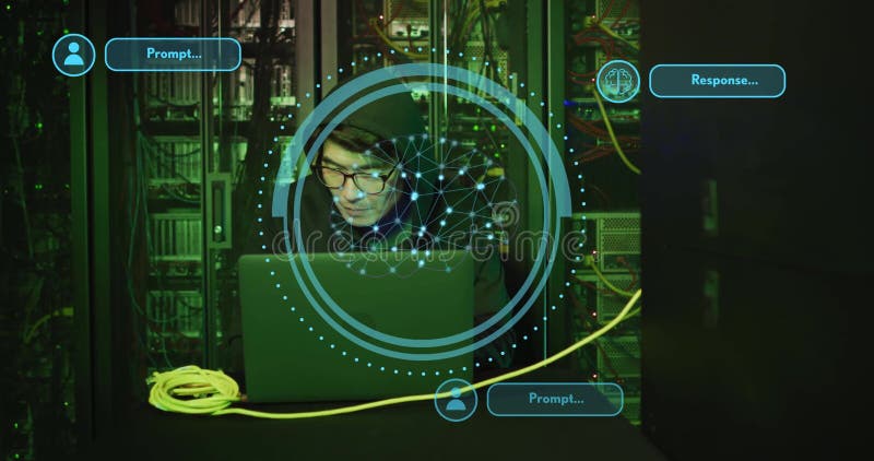 Animation of Scanner, Brain Network and Ai Chat Messages Over Asian ...