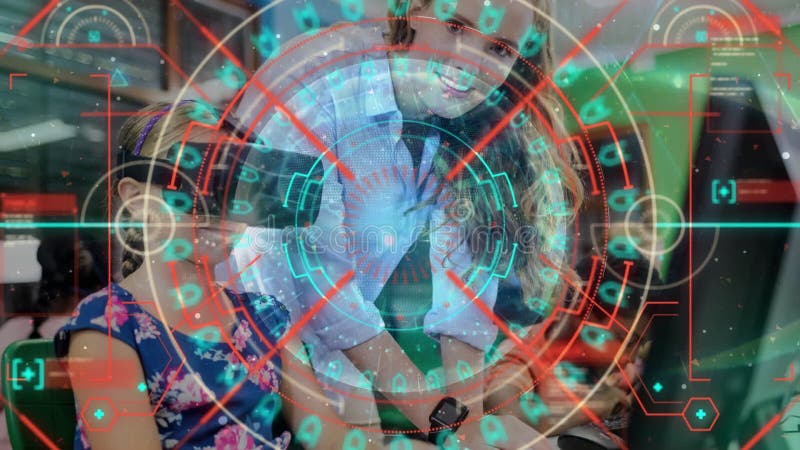 Animation of Scanner and Data Processing Over Teacher and Schoolgirl ...