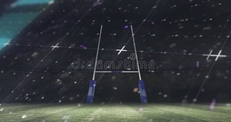 Animation of Scanner Processing Data Over Rugby Goal on Pitch Stock ...