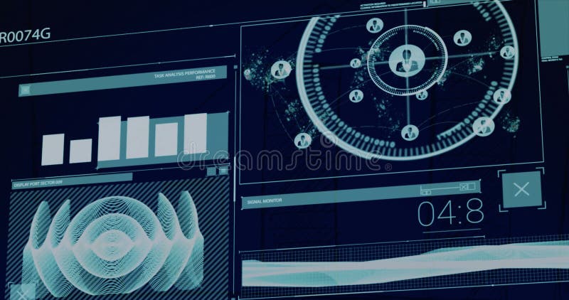 Animation of Scanner Processing Network of People Icons, Charts and ...