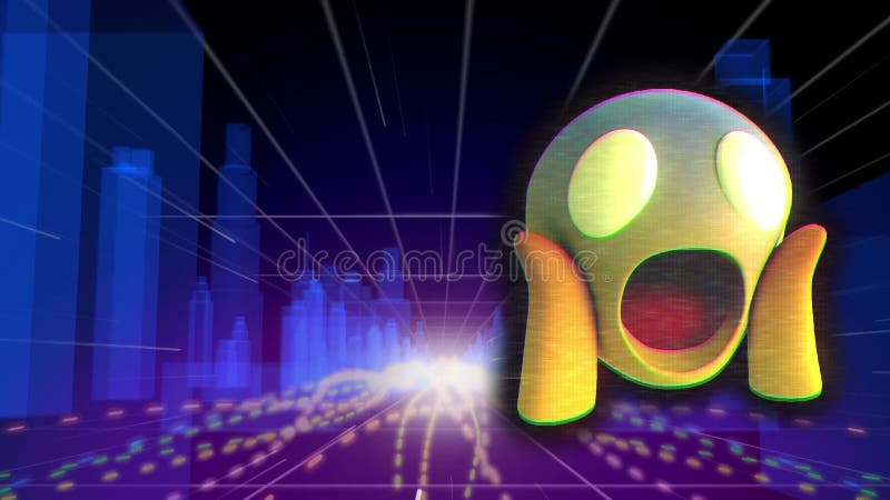 Animation of Scary Emoticon Over Lines Moving Fast on Metaverse City ...
